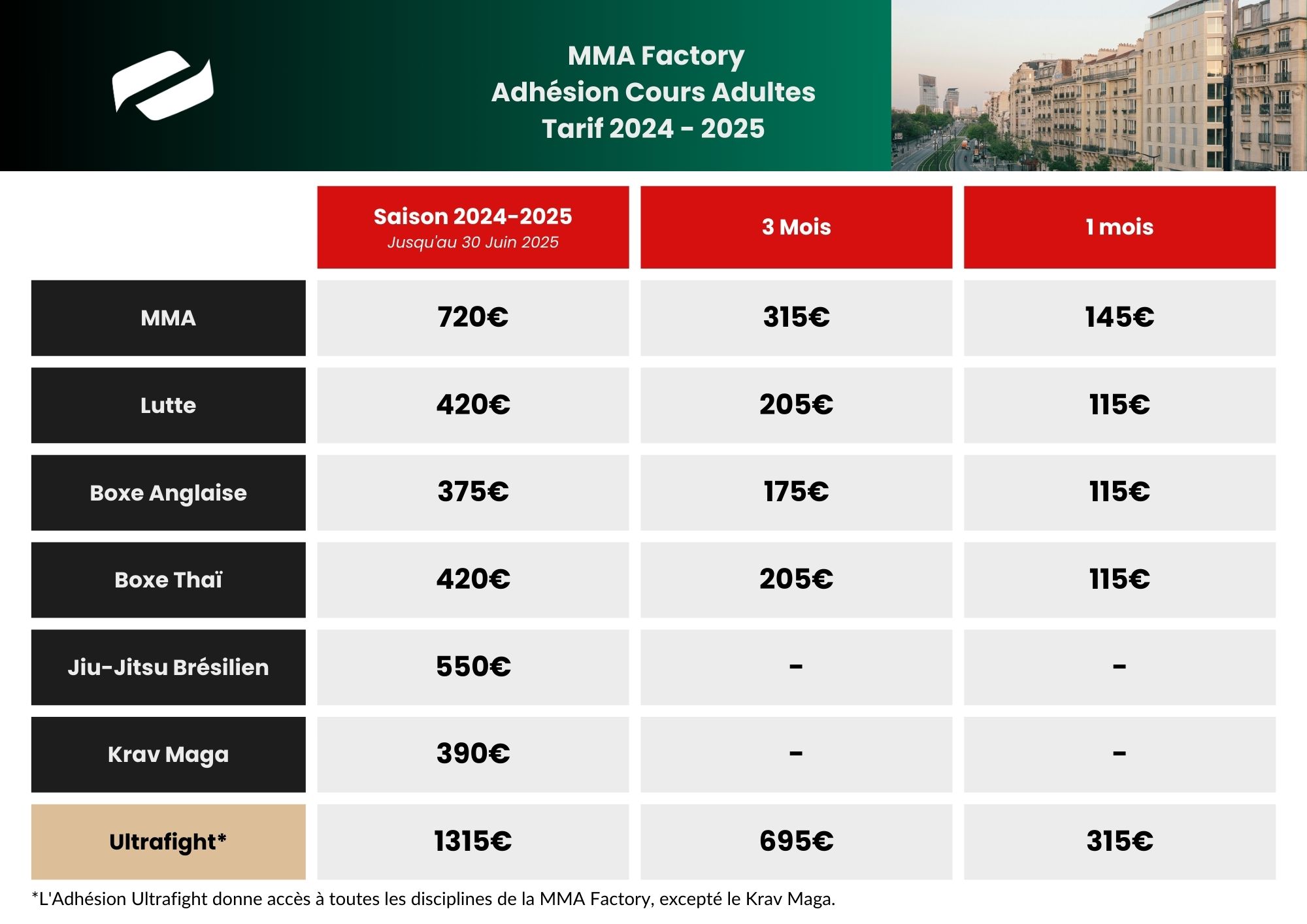 inscription - MMA FACTORY